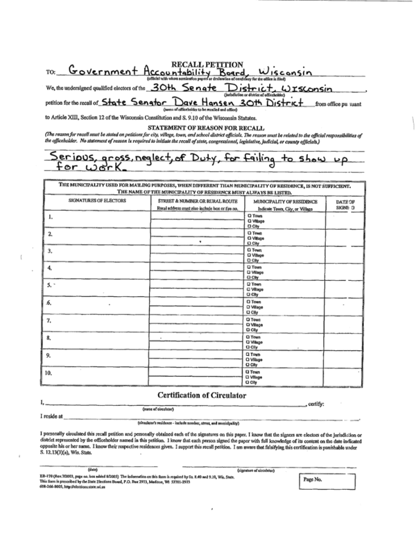 Laws governing recall in Wisconsin - Ballotpedia