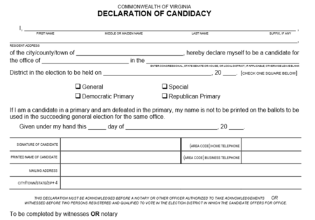 Ballot access requirements for political candidates in Virginia ...